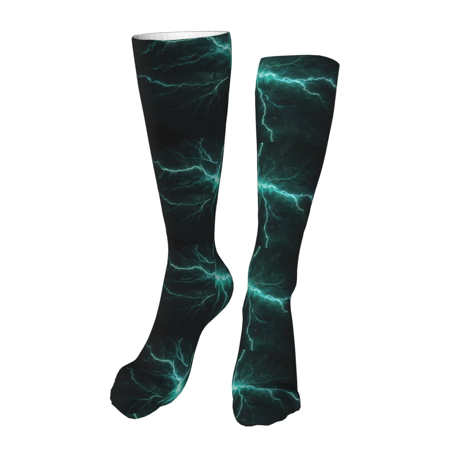 JUNZAN Fun Novelty Knee Warmer High Socks Green Lightning Flash Design ...