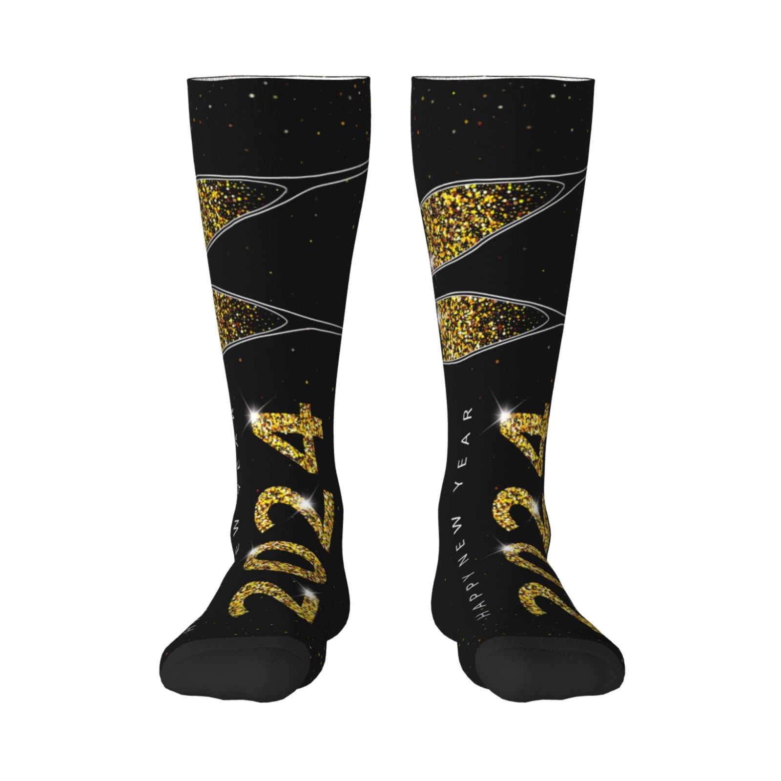 JUNZAN Fun Novelty Knee Warmer High Socks-Happy New Year 2024 (2 ...