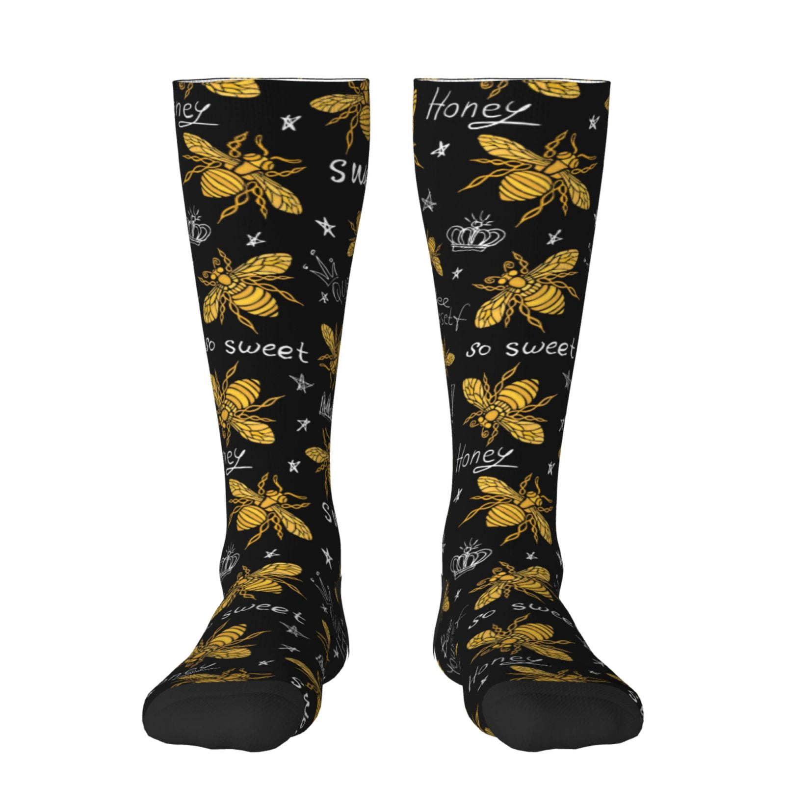 JUNZAN Fun Novelty Knee Warmer High Socks-Hohey Bee Golden Embroidery ...