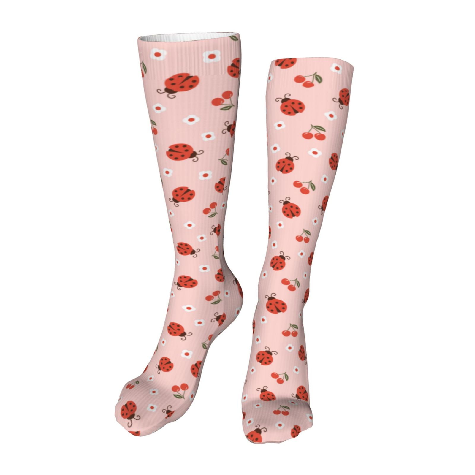 JUNZAN Fun Novelty Knee Warmer High Socks Ladybug With Flower Design ...