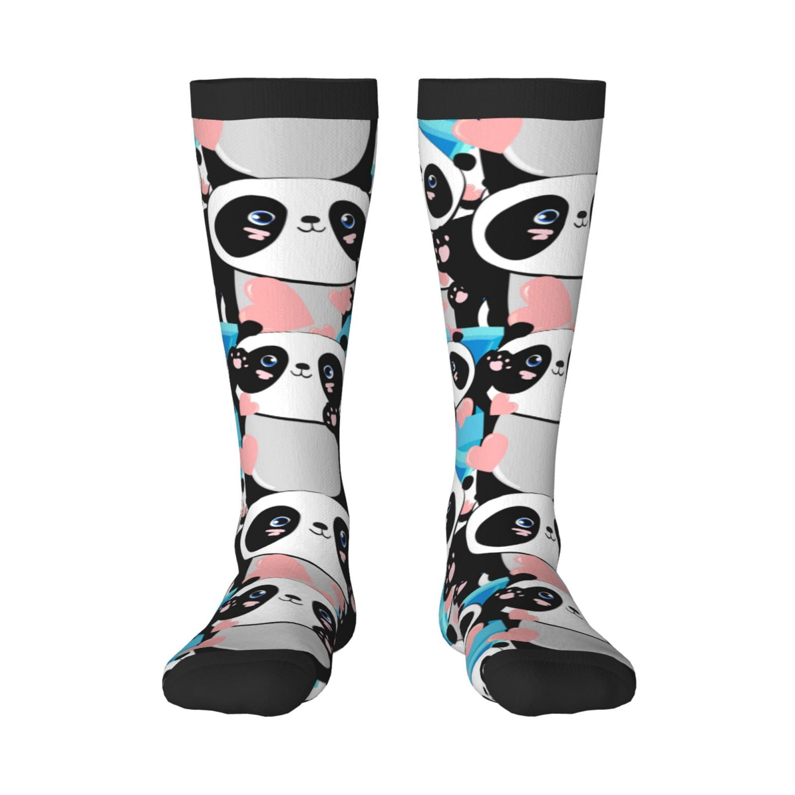JUNZAN Fun Novelty Knee Warmer High Socks-Panda Cute Pink Hearts ...