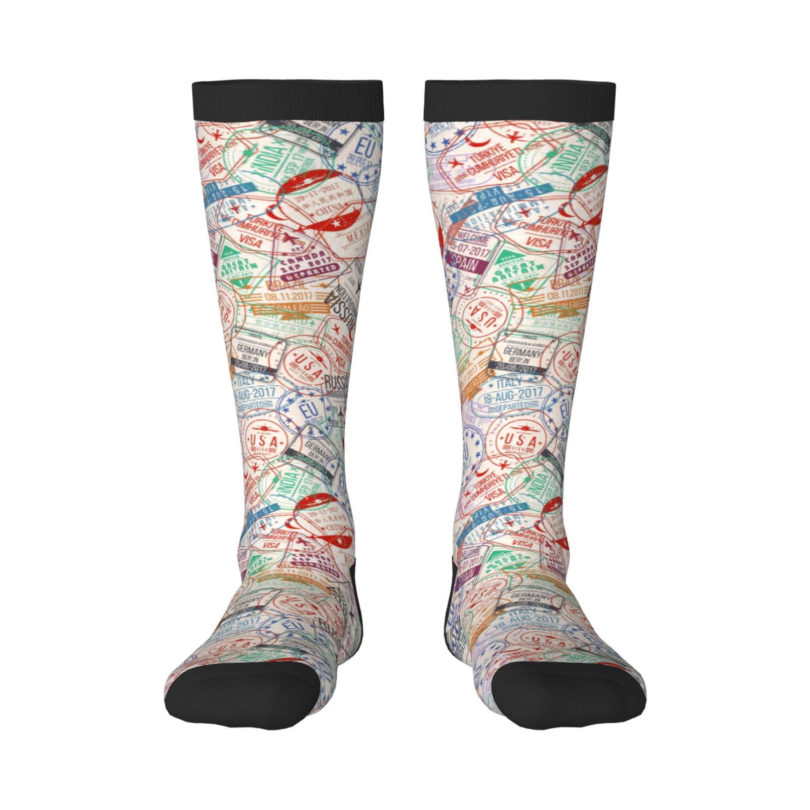 JUNZAN Fun Novelty Knee Warmer High Socks-Passport Stamp - Walmart.com