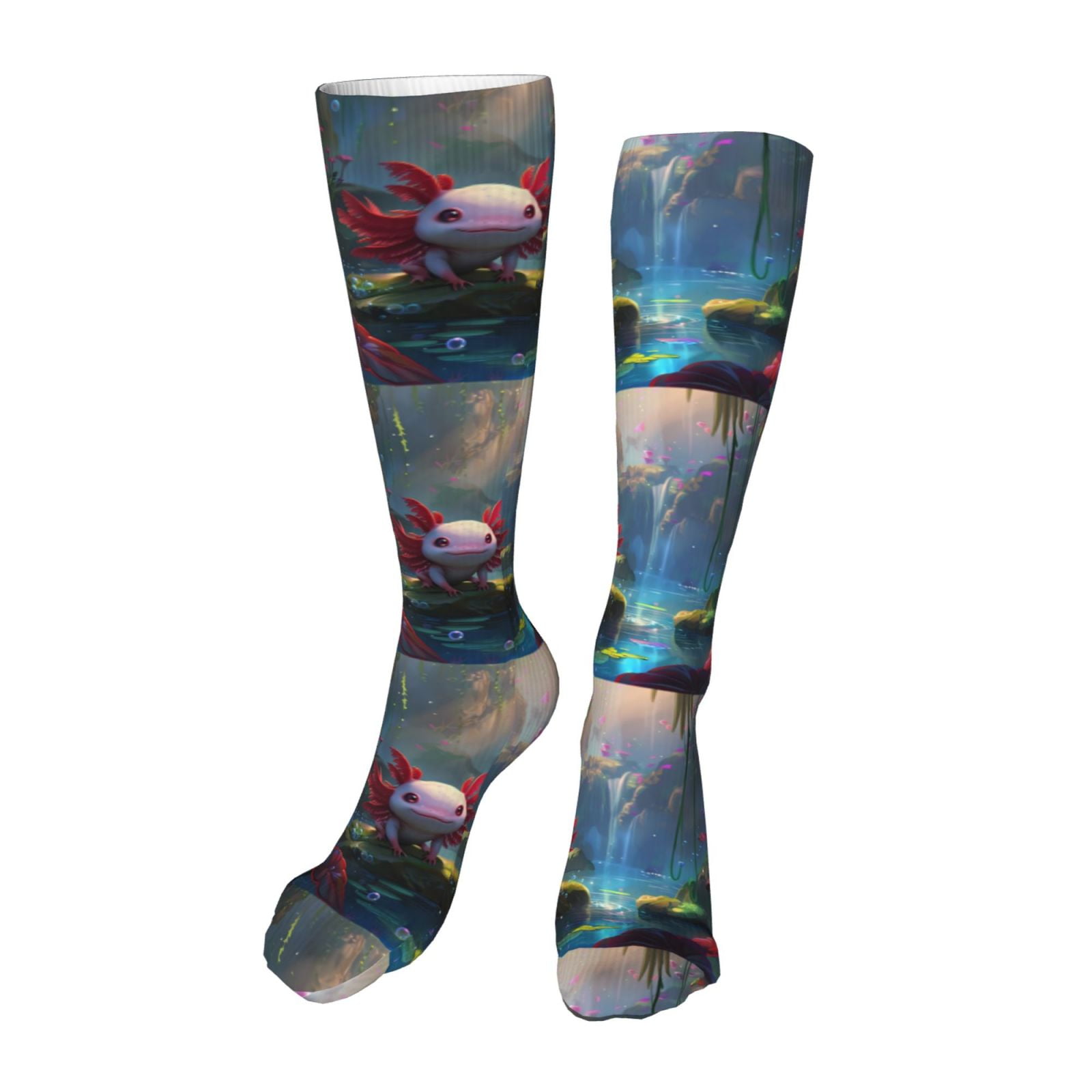 JUNZAN Fun Novelty Knee Warmer High Socks Pond Cute Axolotl Design ...