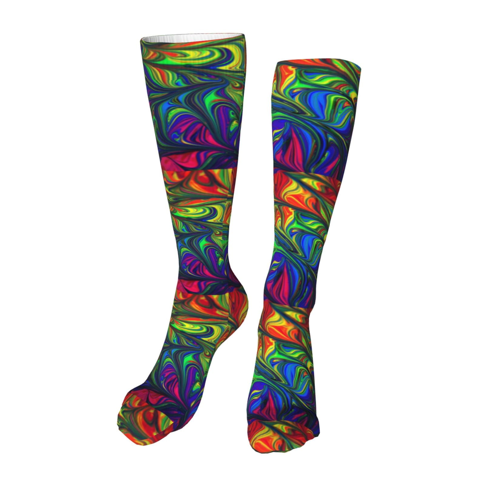 JUNZAN Fun Novelty Knee Warmer High Socks Pride Rainbow Design ...