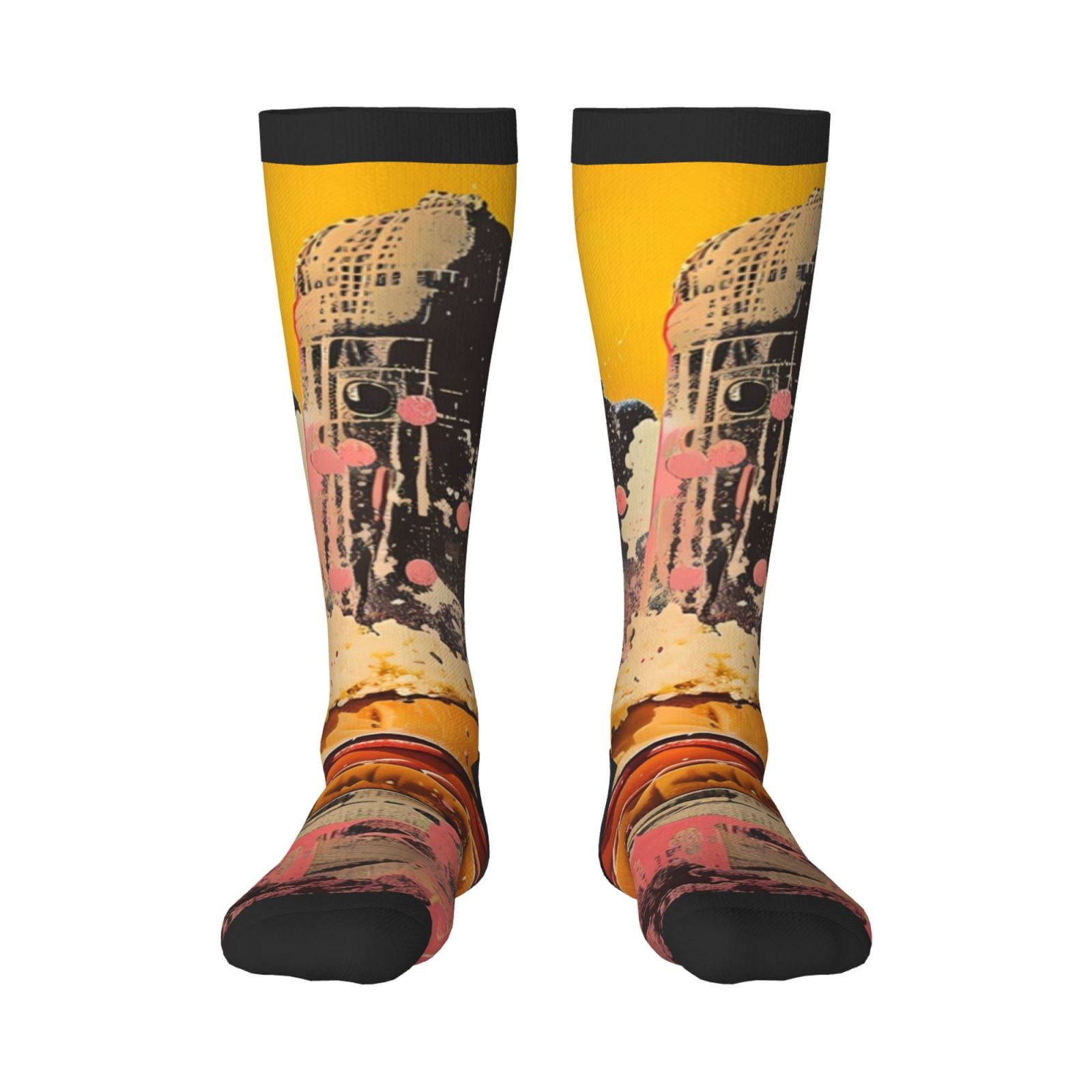 JUNZAN Fun Novelty Knee Warmer High Socks-Psychedelic Band Hotdog Art ...