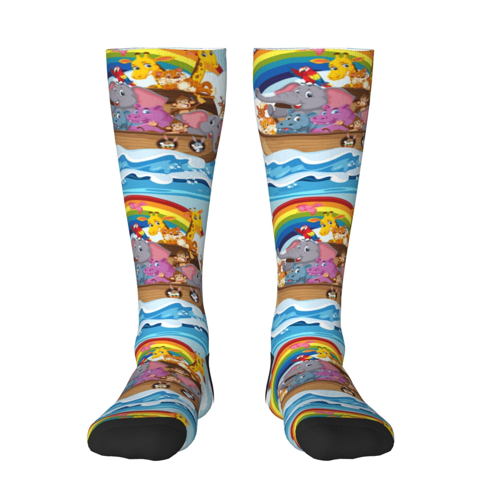 JUNZAN Fun Novelty Knee Warmer High Socks Rainbow Animals on Noah's Ark ...
