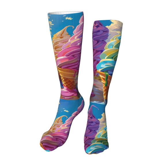 JUNZAN Fun Novelty Knee Warmer High Socks Rainbow Melting Ice Cream ...