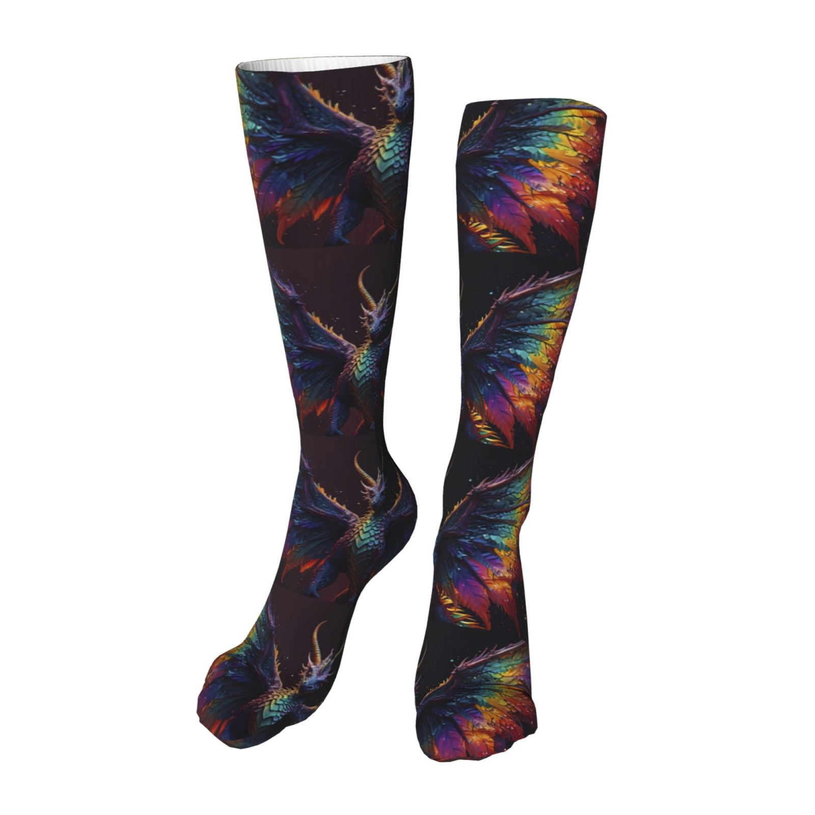 JUNZAN Fun Novelty Knee Warmer High Socks Rainbow Wings Majestic Dragon ...