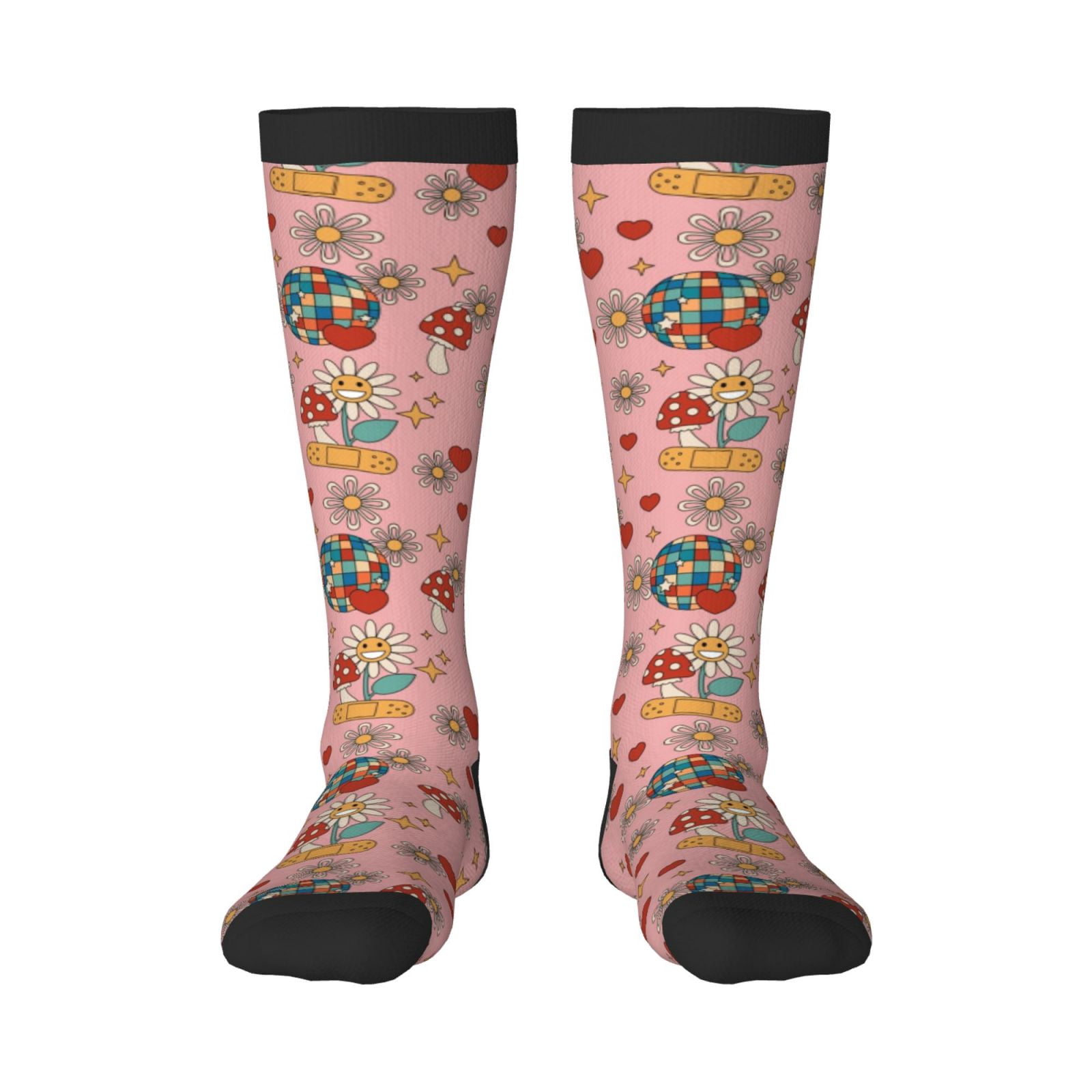 JUNZAN Fun Novelty Knee Warmer High Socks Retro 70s 60s Hippie Flower ...
