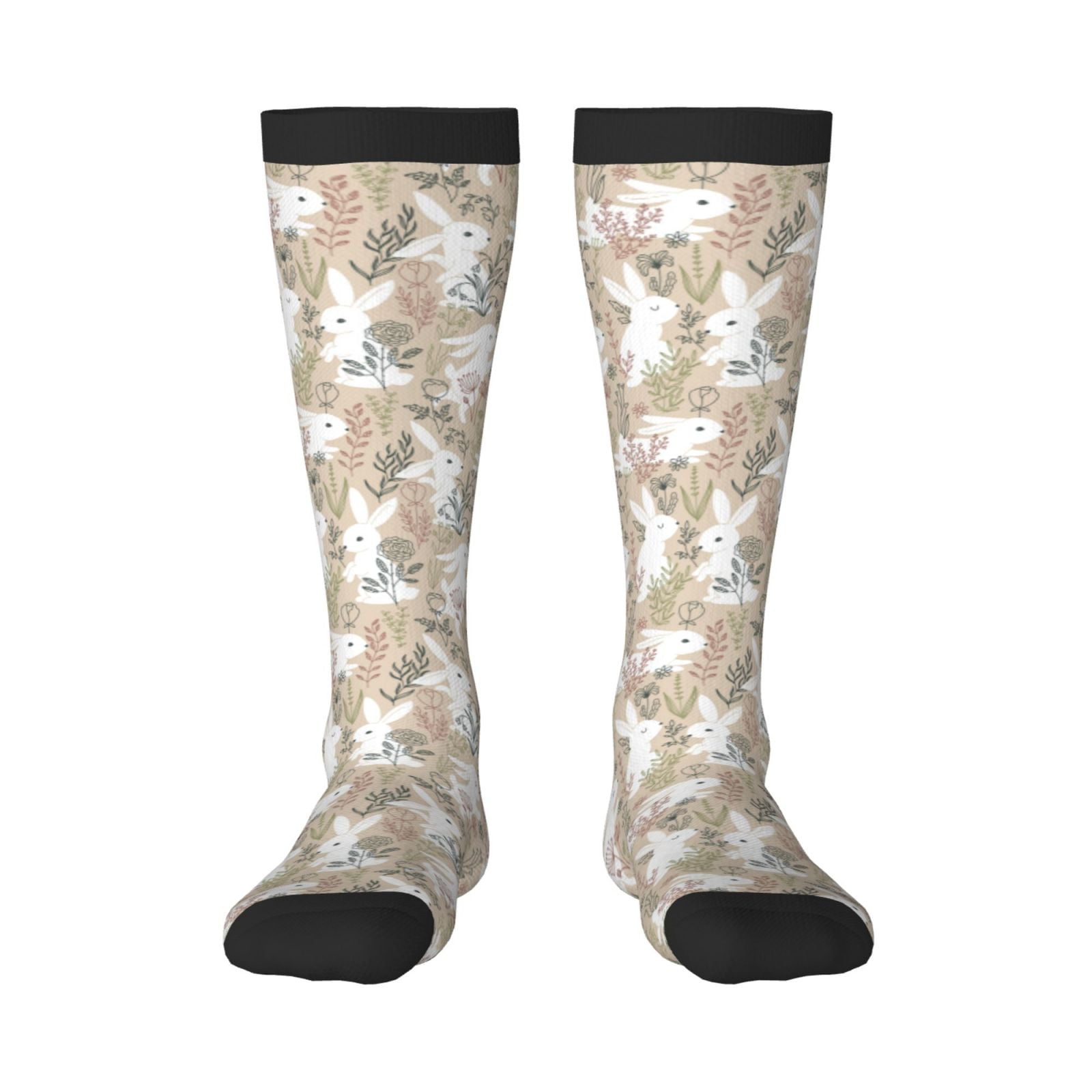 JUNZAN Fun Novelty Knee Warmer High Socks Retro Bunny Flower Design ...