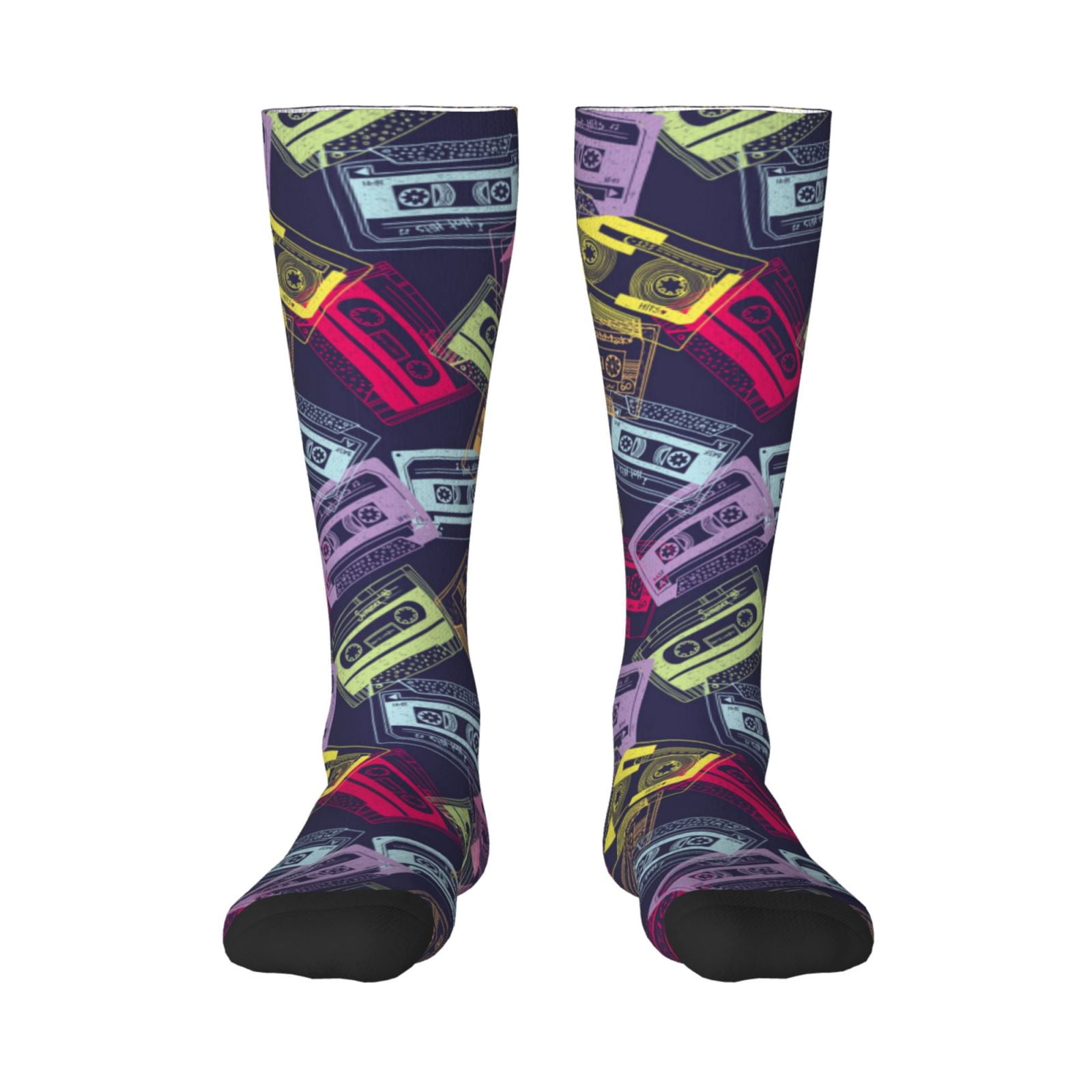 JUNZAN Fun Novelty Knee Warmer High Socks Retro Cassette Music Design ...