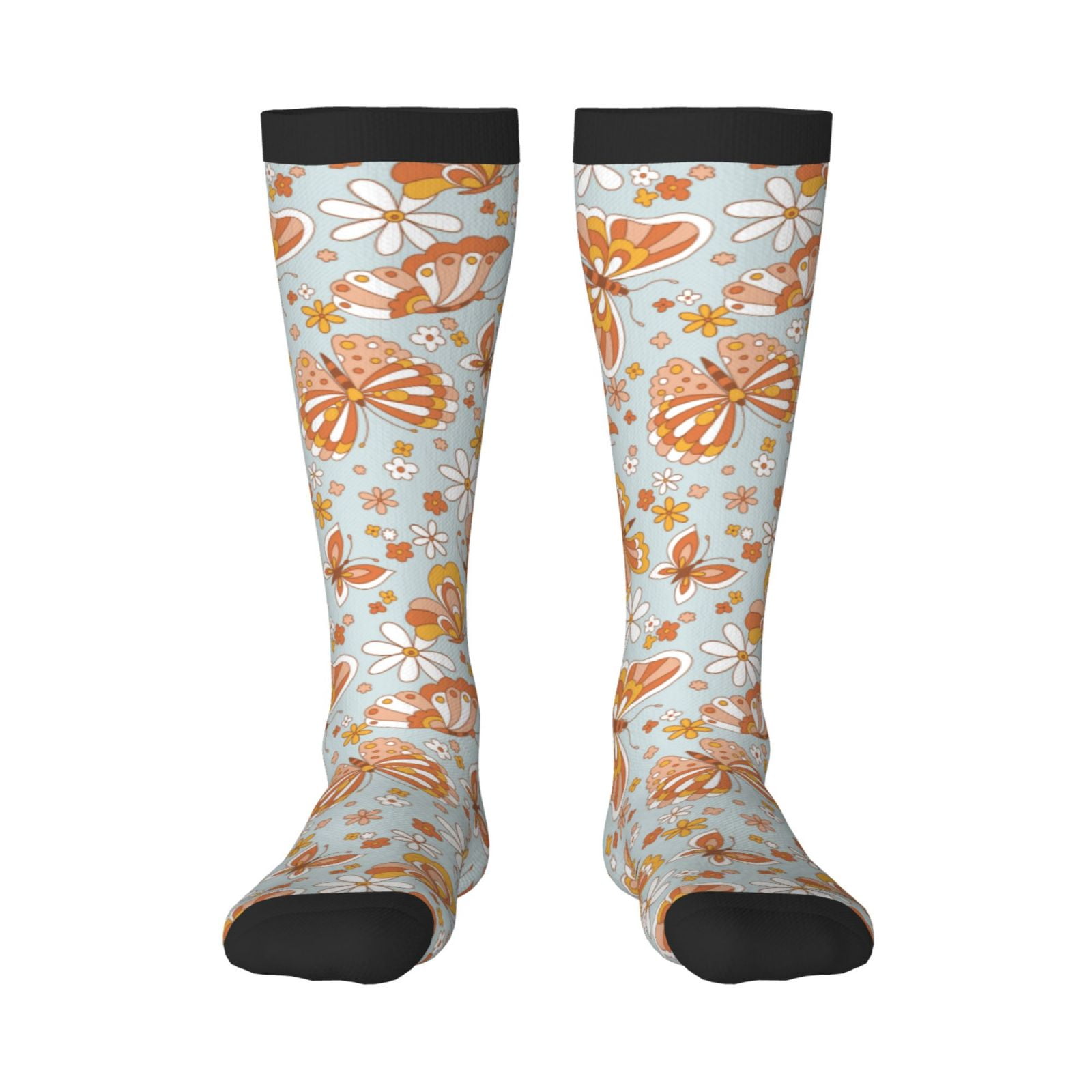 JUNZAN Fun Novelty Knee Warmer High Socks-Retro Floral Butterfly ...