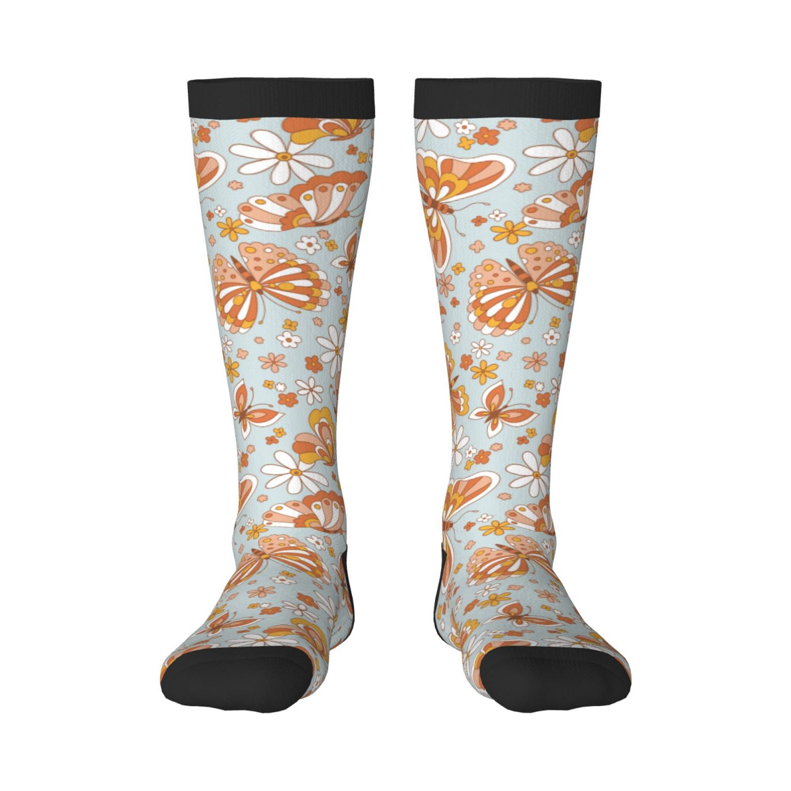 JUNZAN Fun Novelty Knee Warmer High Socks-Retro Floral Butterfly ...