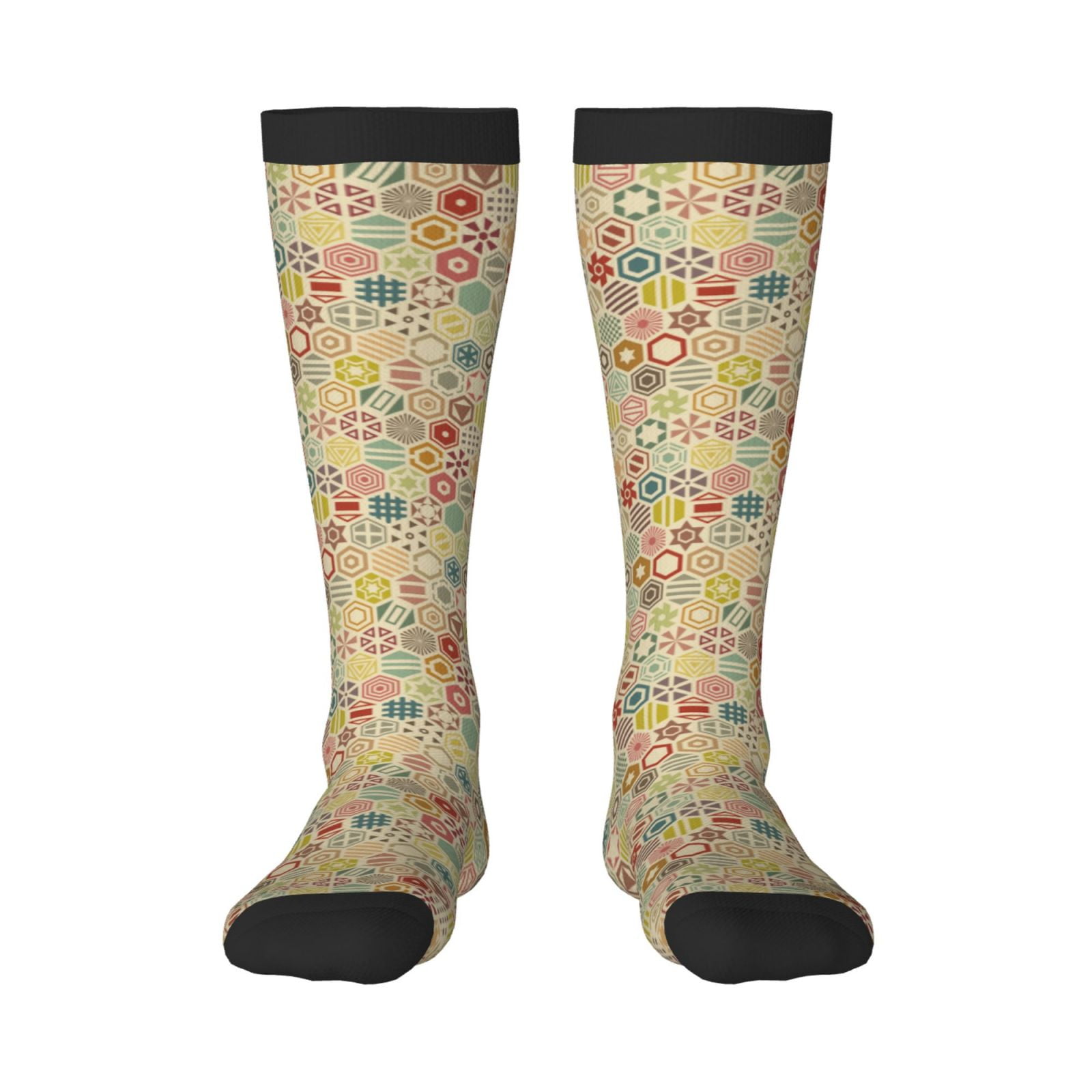 JUNZAN Fun Novelty Knee Warmer High Socks Retro Geometry Design ...