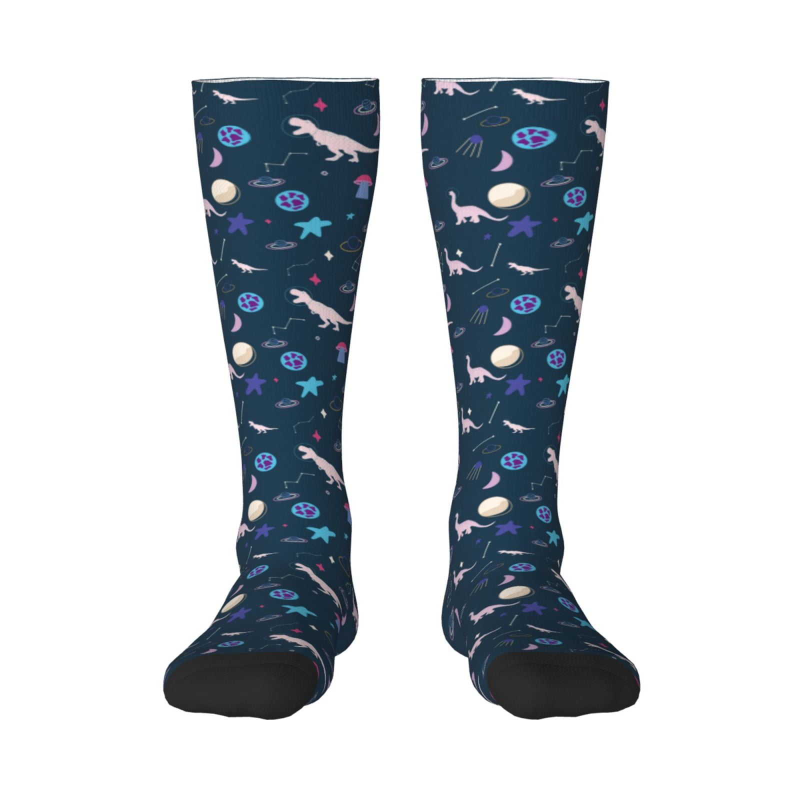 JUNZAN Fun Novelty Knee Warmer High Socks Space Dinosaur Design ...