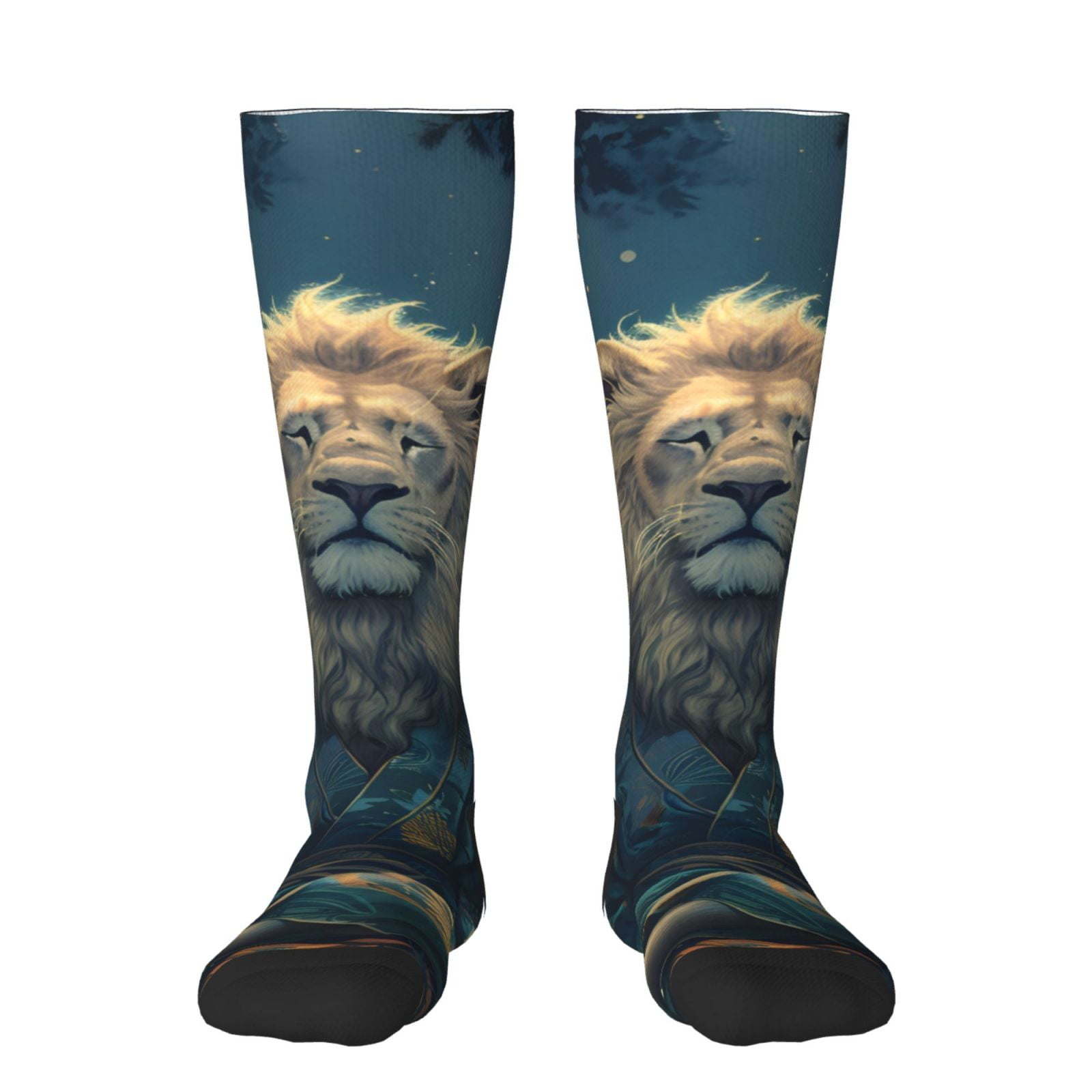 JUNZAN Fun Novelty Knee Warmer High Socks Starry Sky Meditating Lion ...