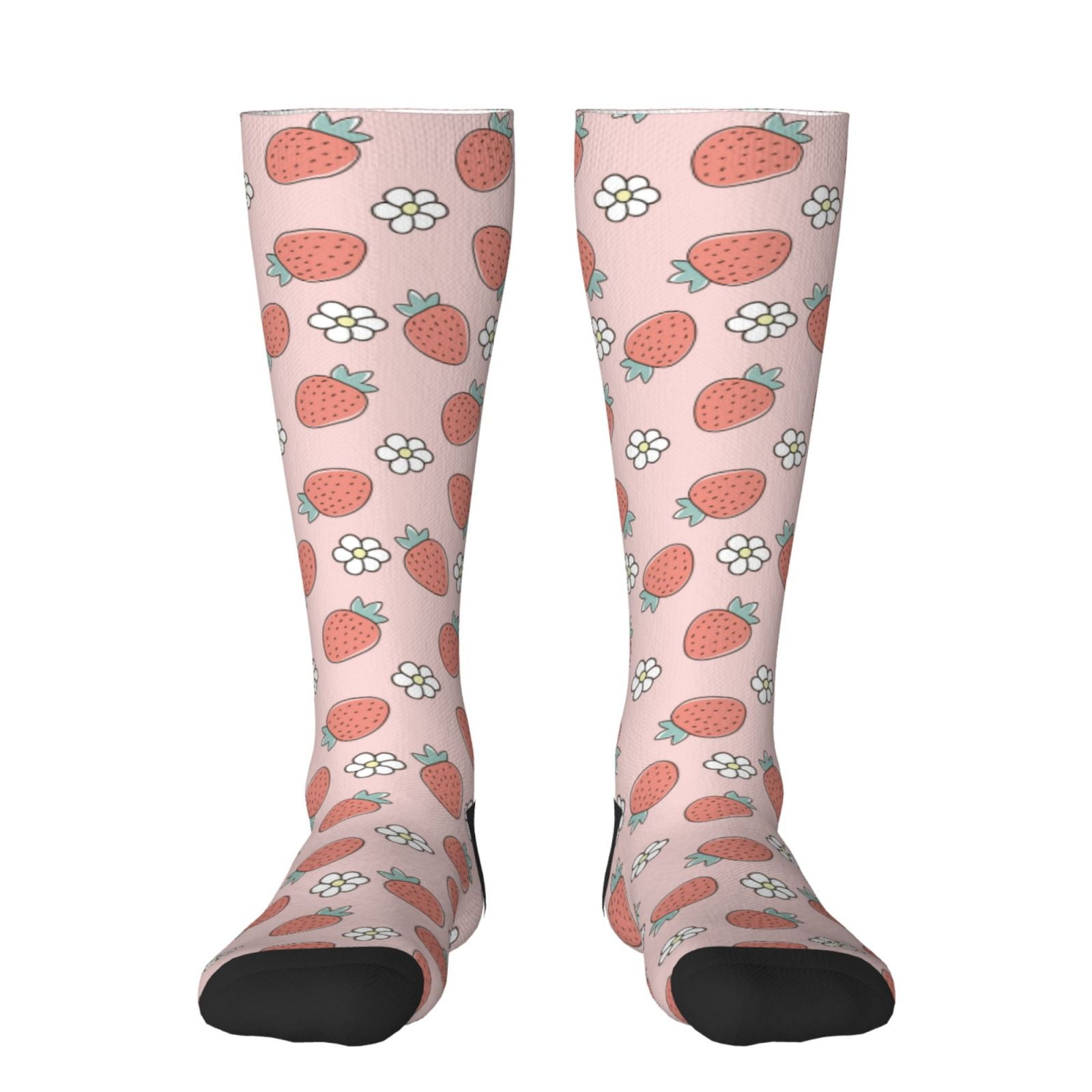 JUNZAN Fun Novelty Knee Warmer High Socks Strawberry And Flowers Design ...
