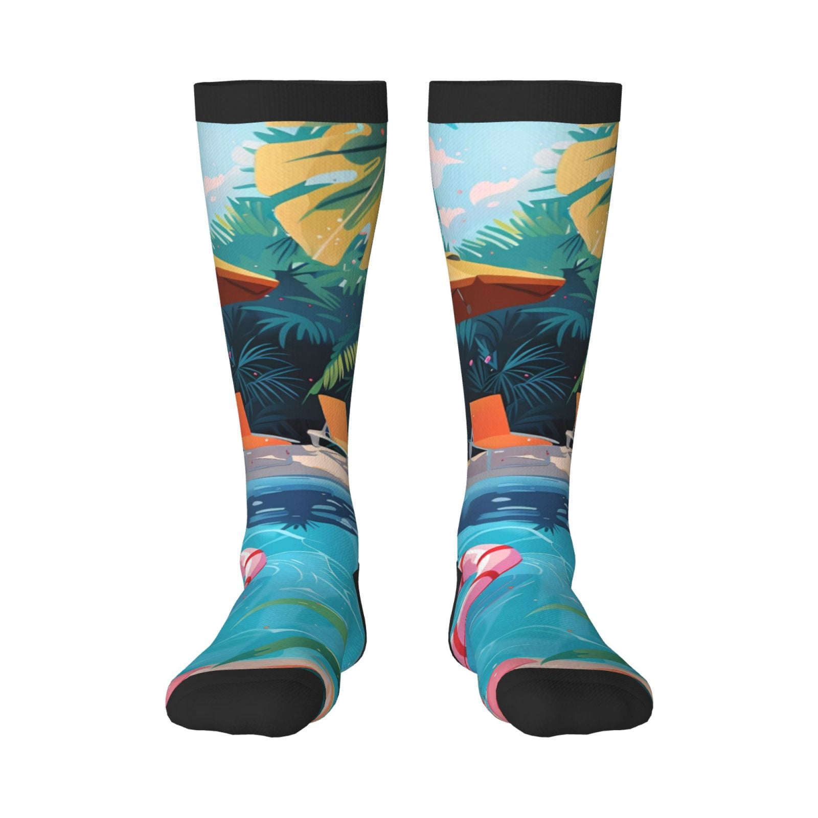 JUNZAN Fun Novelty Knee Warmer High Socks-Tropical Poolside Relaxation ...