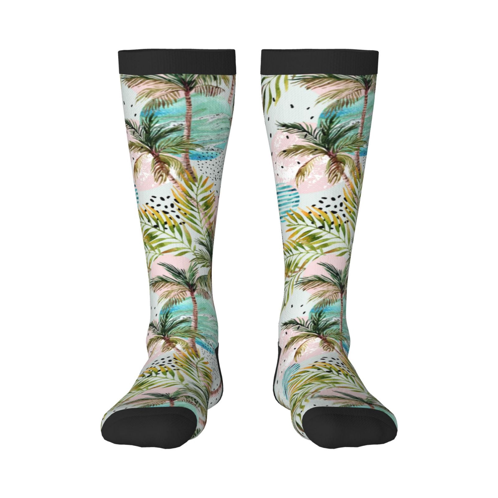 JUNZAN Fun Novelty Knee Warmer High Socks-Watercolor Palm Tree ...