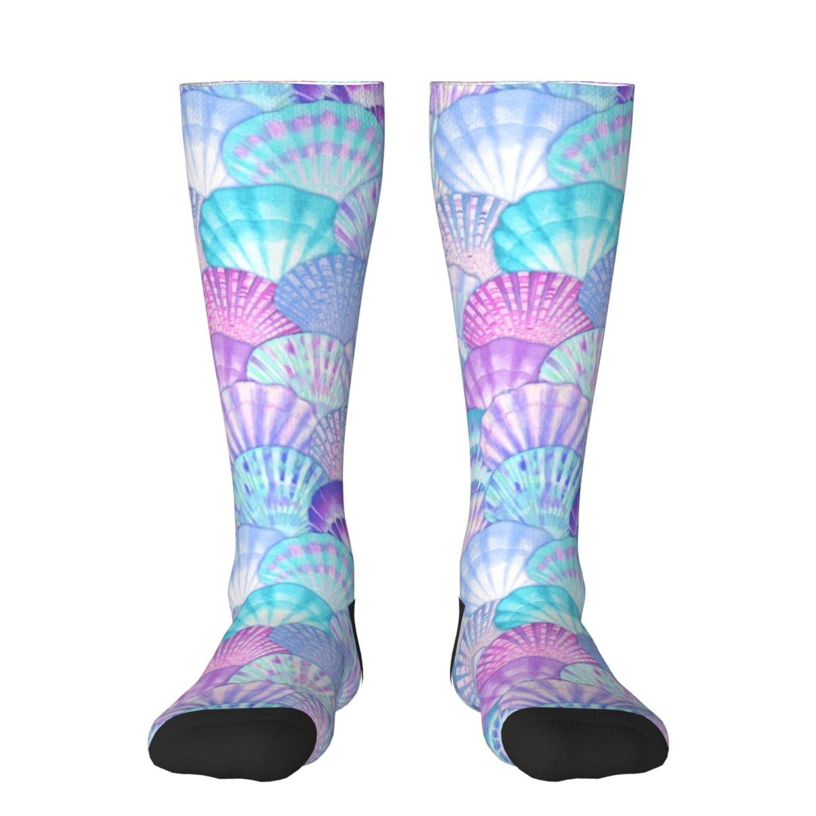 JUNZAN Fun Novelty Knee Warmer High Socks Watercolor Sea Shells 1 ...