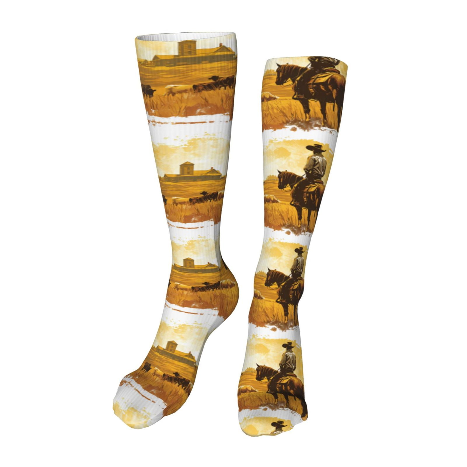 JUNZAN Fun Novelty Knee Warmer High Socks Western Cowboy Ranch Design ...