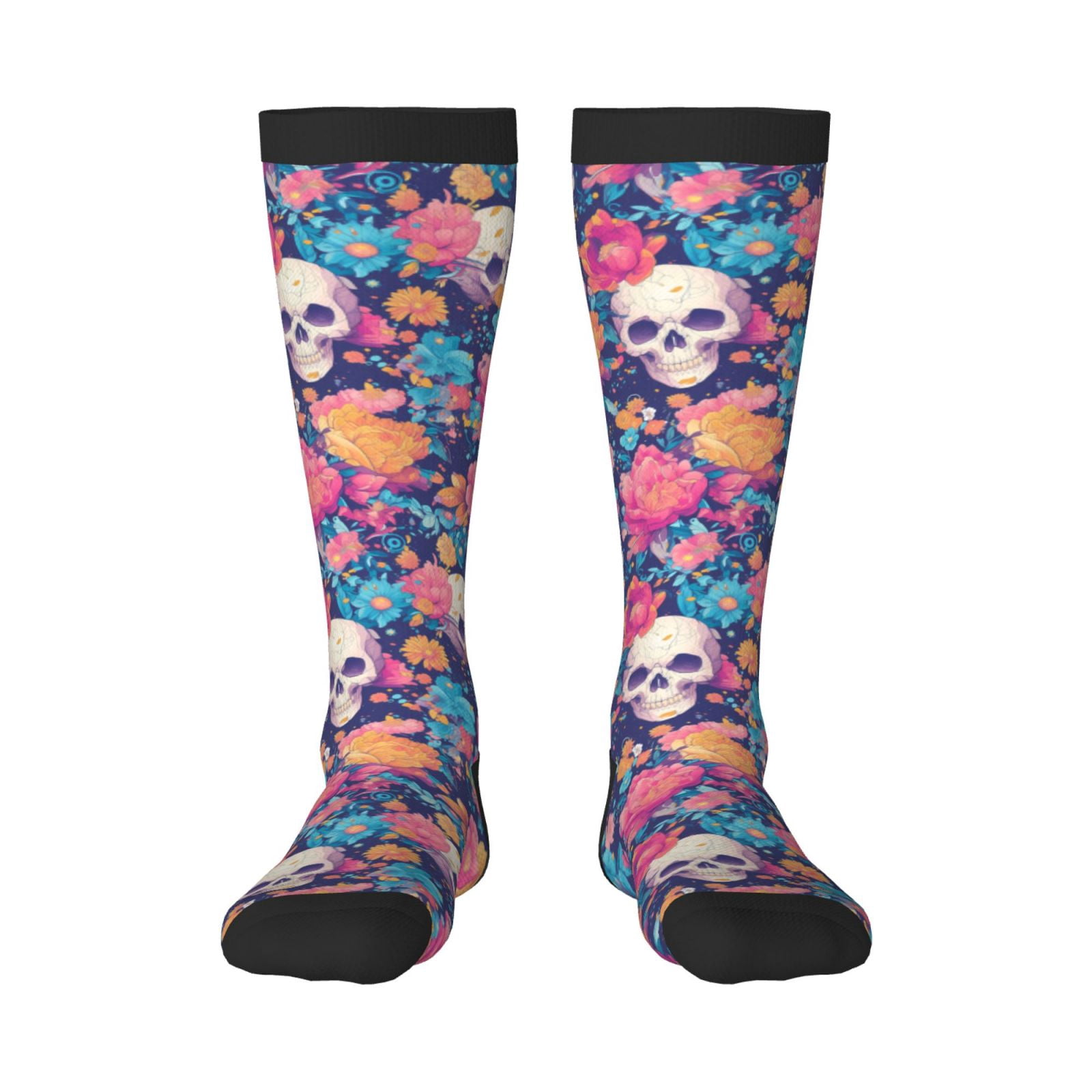 JUNZAN Fun Novelty Knee Warmer High Socks colorful Skull flower daisy ...