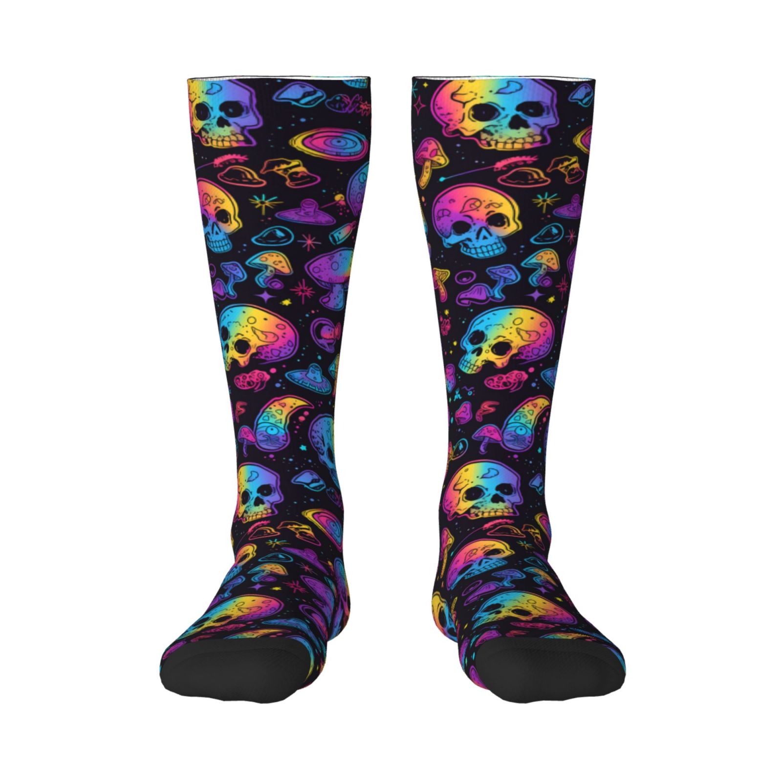 JUNZAN Fun Novelty Knee Warmer High Socks rainbow color Skull mushroom ...
