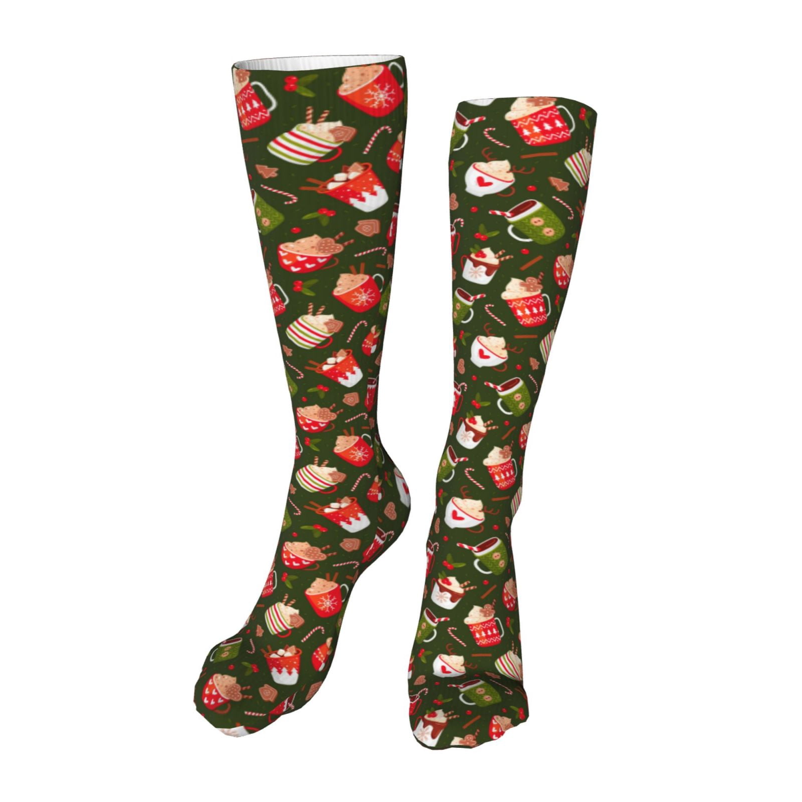 JUNZAN Fun Novelty Knee Warmer High Socks red green coffee cup Design ...