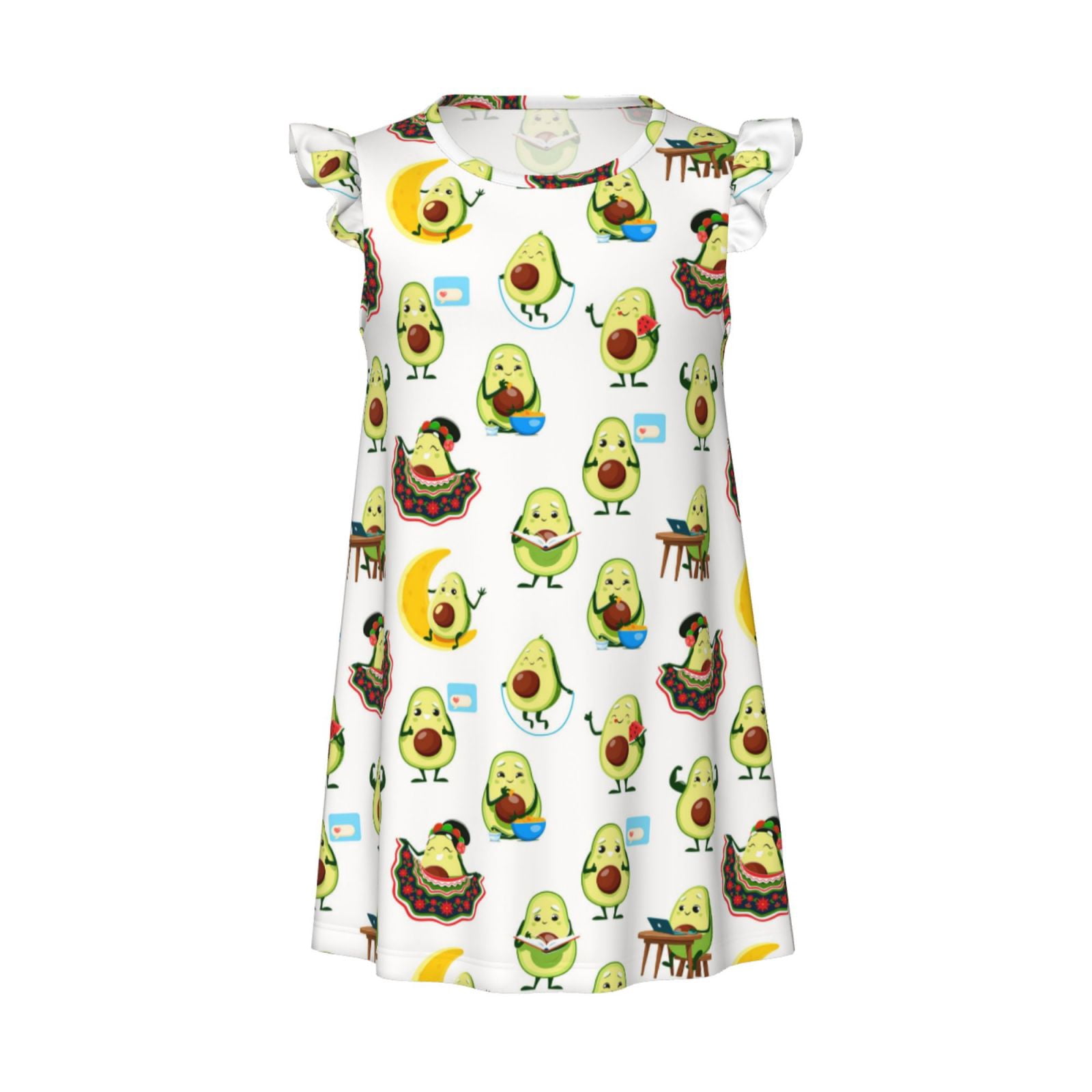 JUNZAN Funny Avocado In Mexican Clothes Print Girls Nightgown Pajamas ...