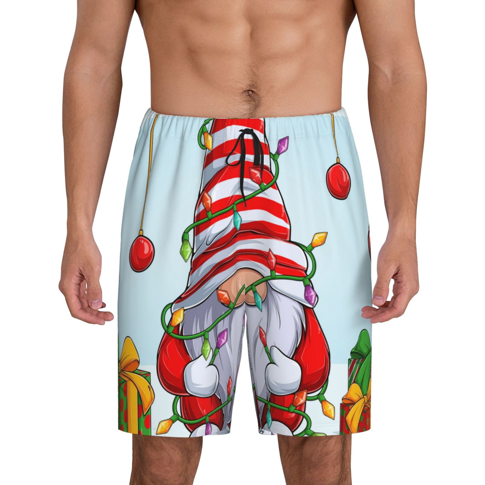 JUNZAN Funny Christmas Gnome Pattern Sleep Pajama Shorts for Men,Men's ...