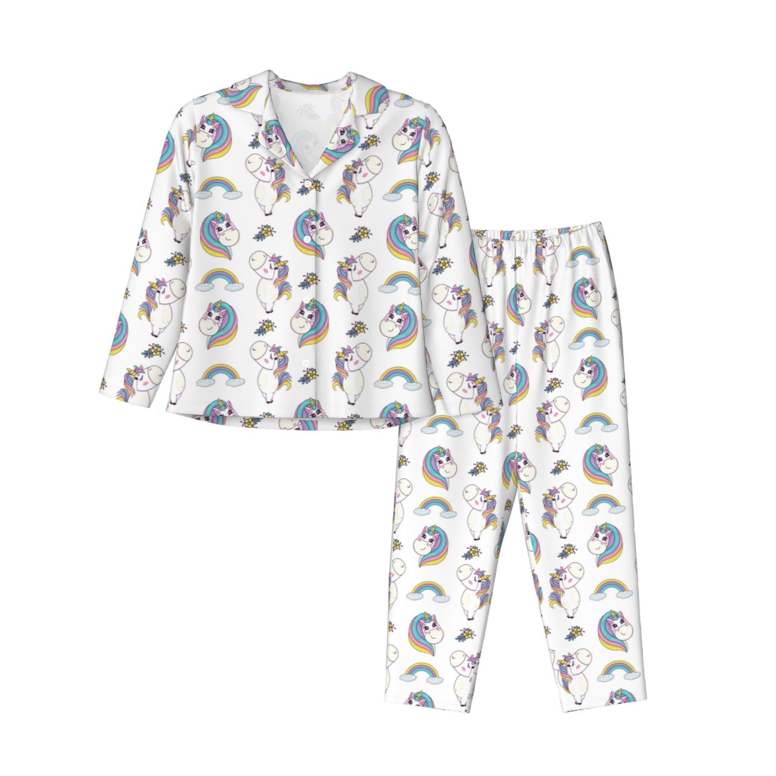 JUNZAN Funny Kawaii Unicorns Dancing Print Womens Pajama Sets,Long Sleeve Button Down for Women ...