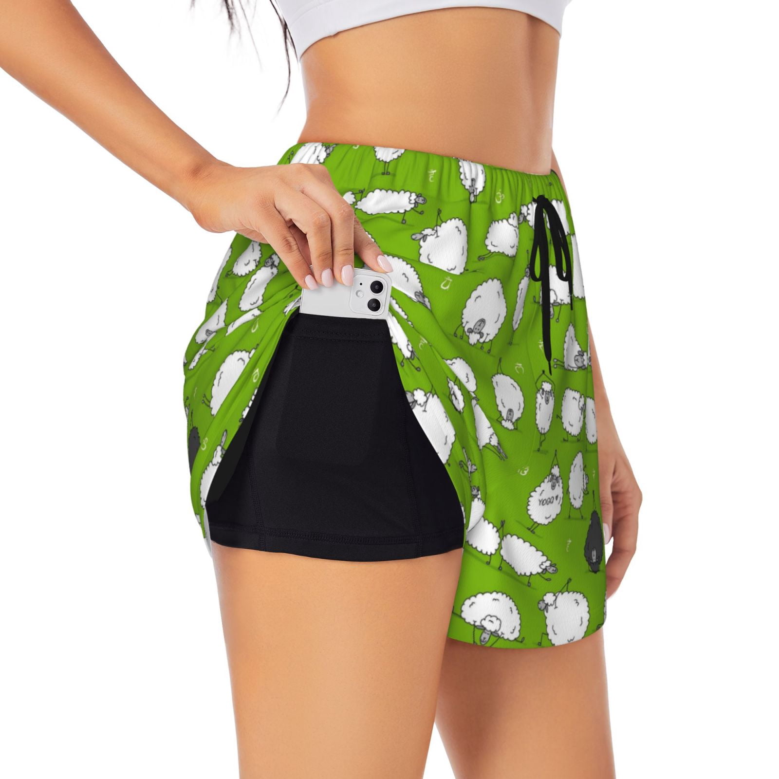 JUNZAN Funny Sheep Doing Yoga Print Women's Athletic Gym Running Shorts ...
