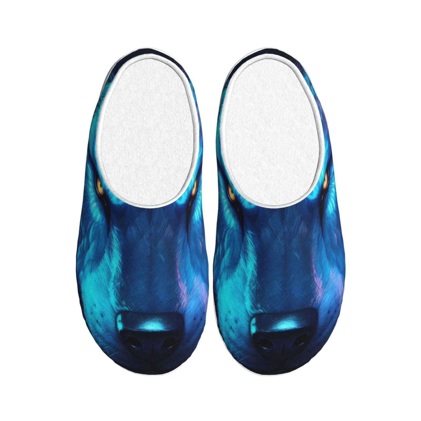 JUNZAN Futuristic Blue Light Wolf Print Cozy Slippers for Men& Women ...
