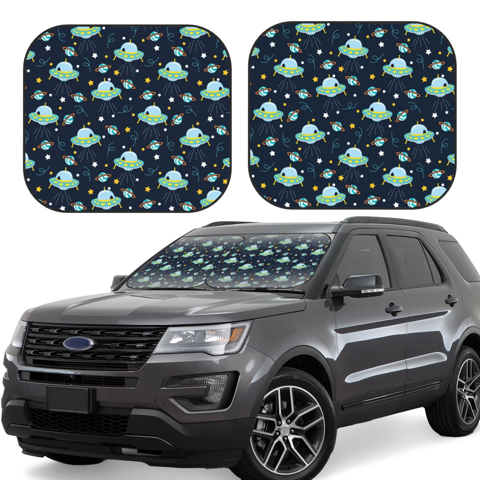 JUNZAN Galaxy With Ufo Pattern Car Windshield Sun Shade | Reflective ...