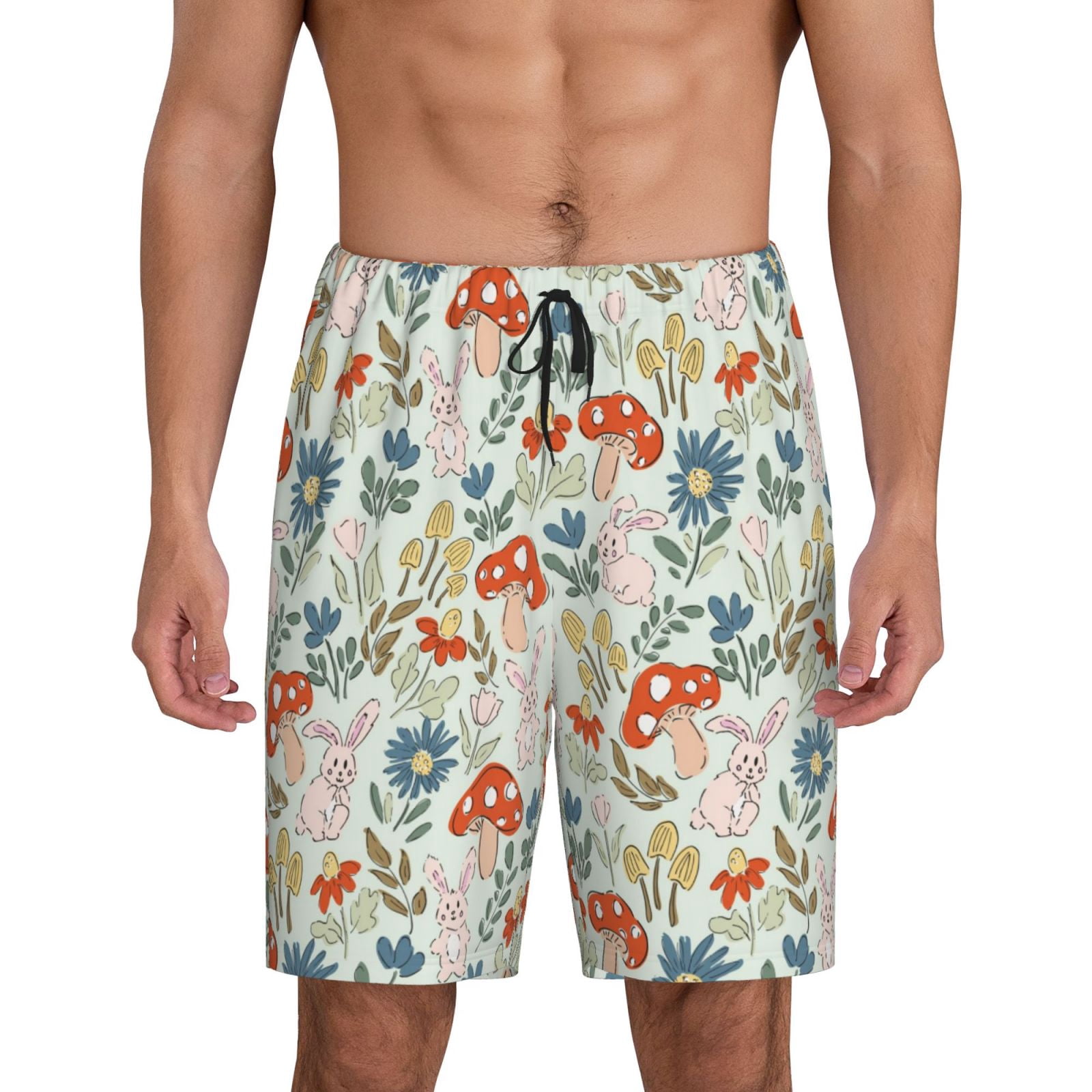 JUNZAN Garden Of Little Bunnies Pattern Sleep Pajama Shorts for Men,Men ...