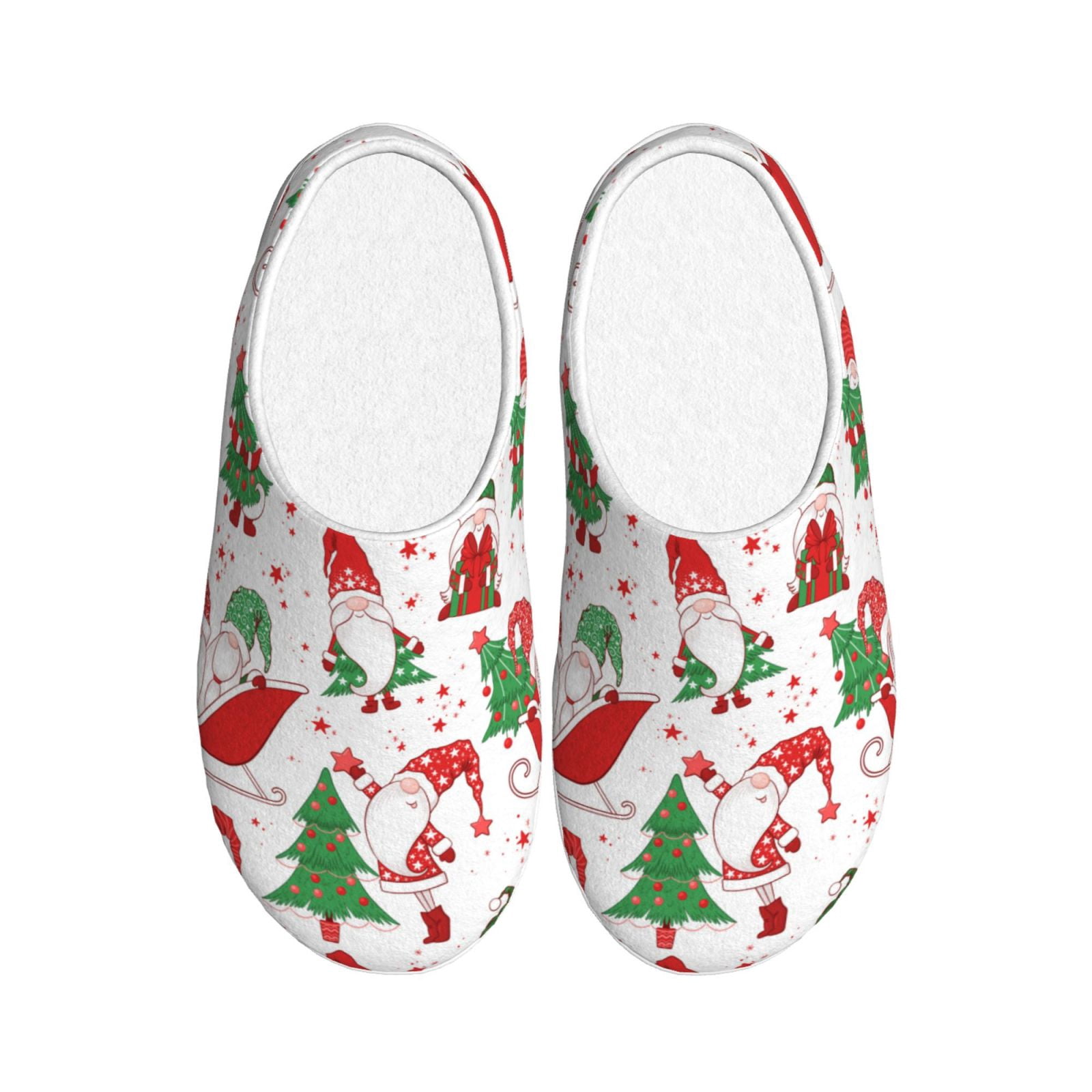 JUNZAN Gnomes Merry Christmas Print Cozy Slippers for Men& Women,Fuzzy ...