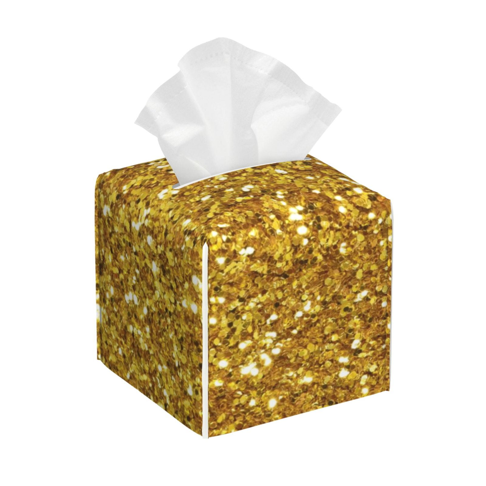 JUNZAN Gold Glitter for Tissue Box Cover Holder, Square Facial Tissue ...