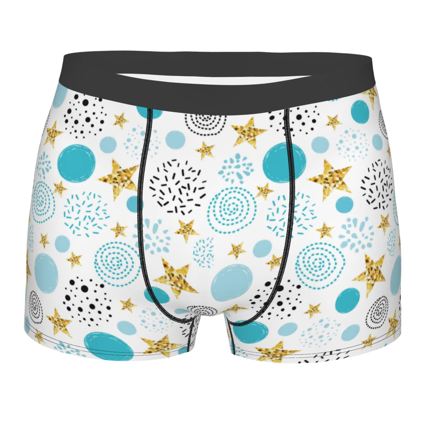 JUNZAN Gold Stars Blue Dots Pattern Mens Underwear Boxer Briefs for Men ...
