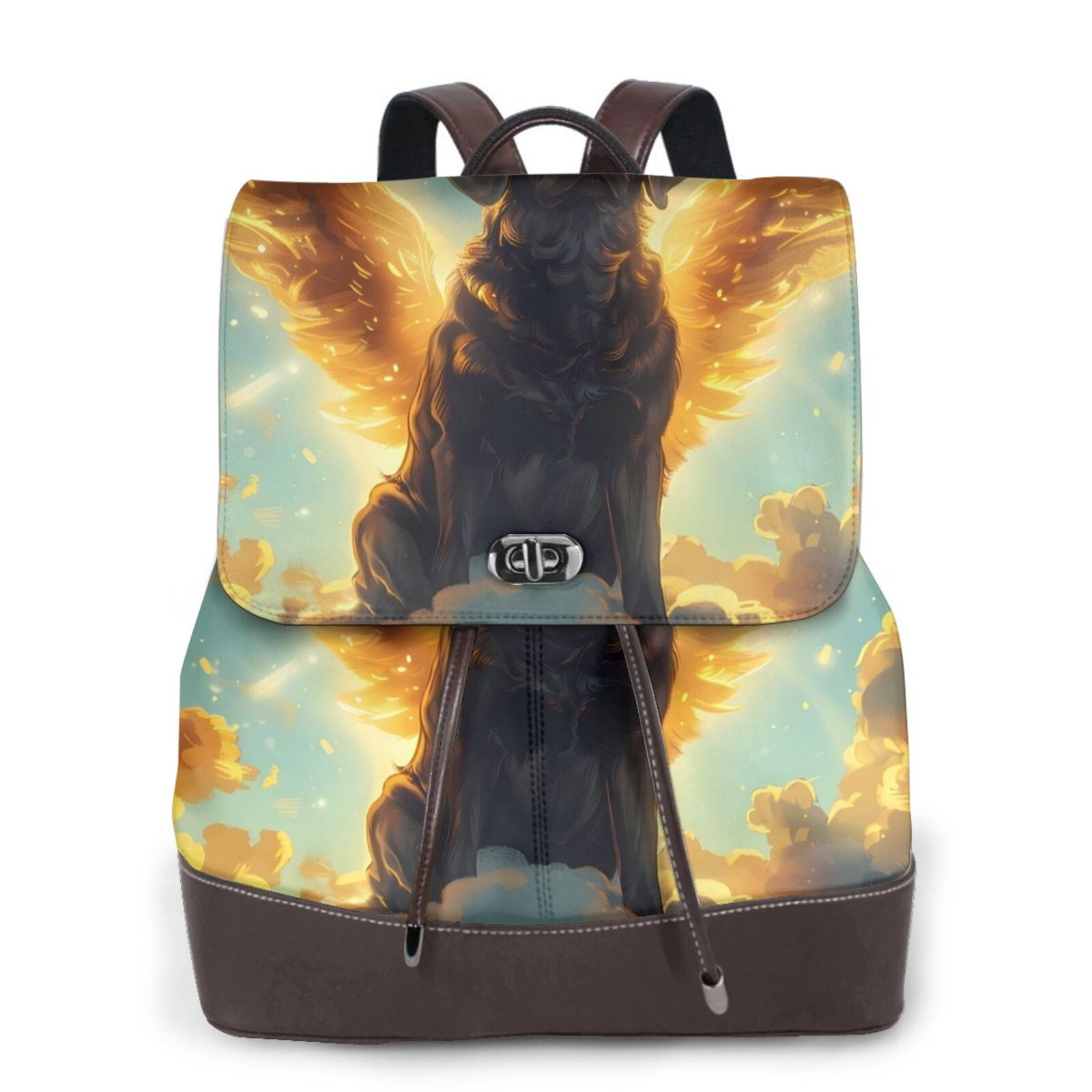 JUNZAN Golden Cloud Winged Dog for PU Leather Backpack,Laptop Backpack ...