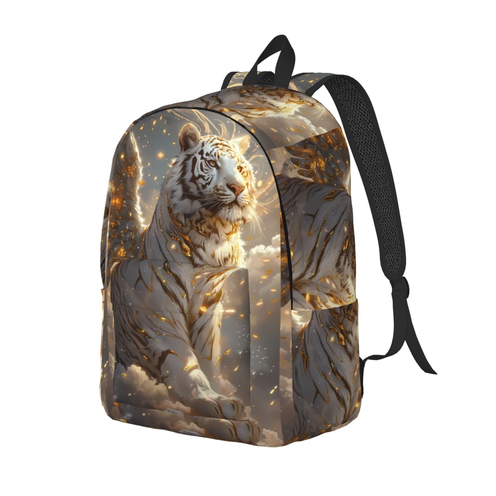 JUNZAN Golden White Tiger Pattern Travel Laptop Backpack for Men Women,Casual Daypack College ...