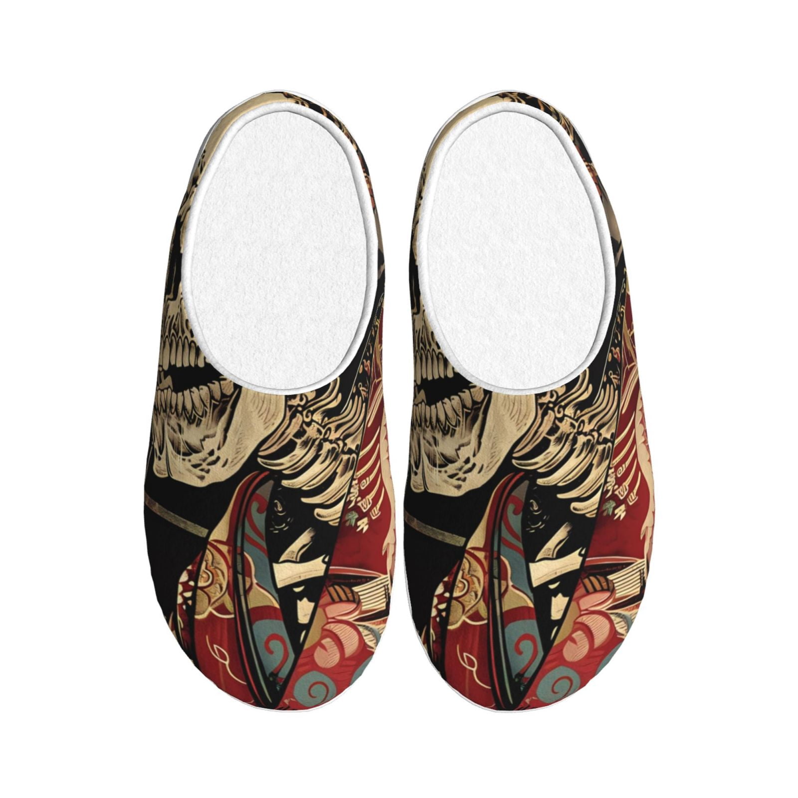 JUNZAN Gothic Eastern Floral Skull Print Cozy Slippers for Men& Women ...
