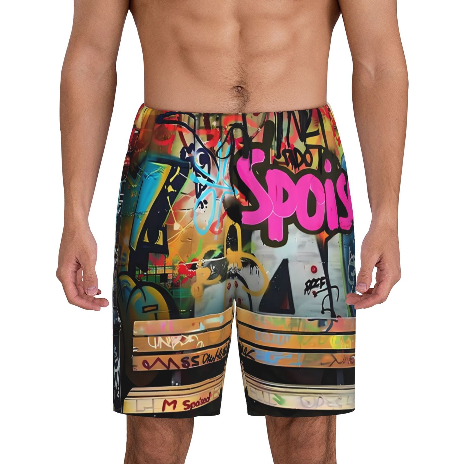 JUNZAN Graffiti Lamp Urban Scene Pattern Sleep Pajama Shorts for Men ...