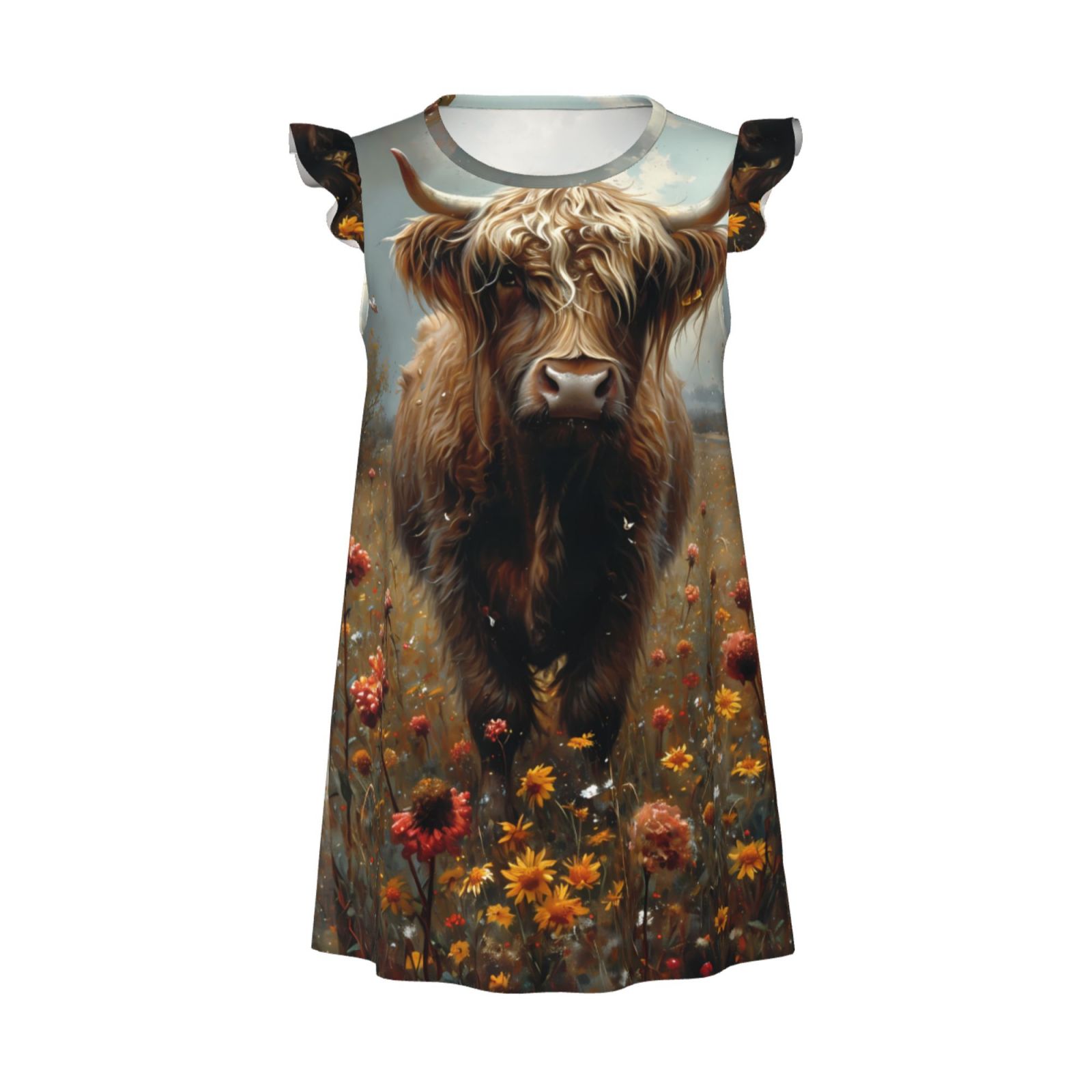 JUNZAN Grassland Sunflower Cow Print Girls Nightgown Pajamas - Soft ...