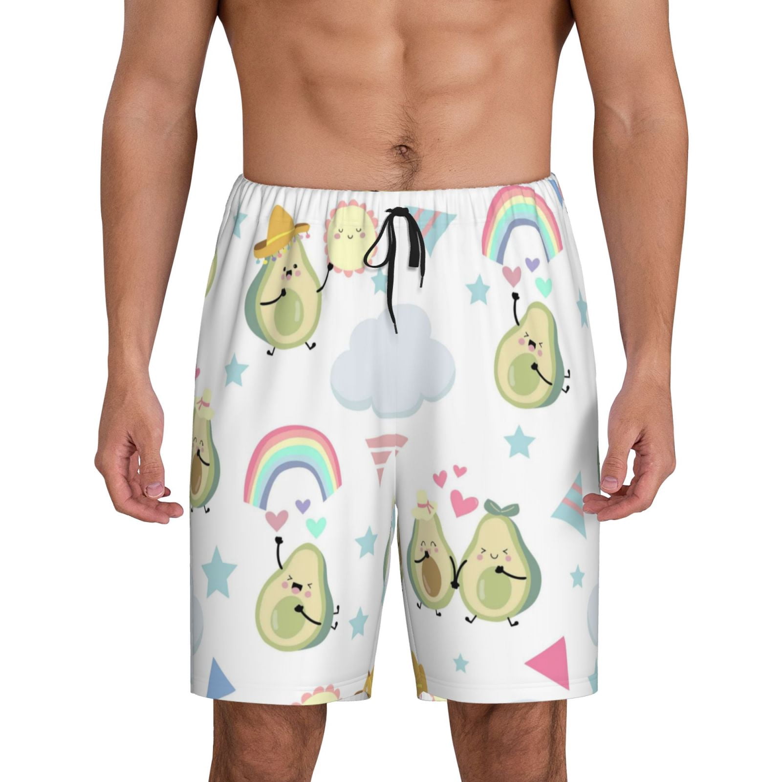 JUNZAN Green Blue Avocado Pattern Sleep Pajama Shorts for Men,Men's ...