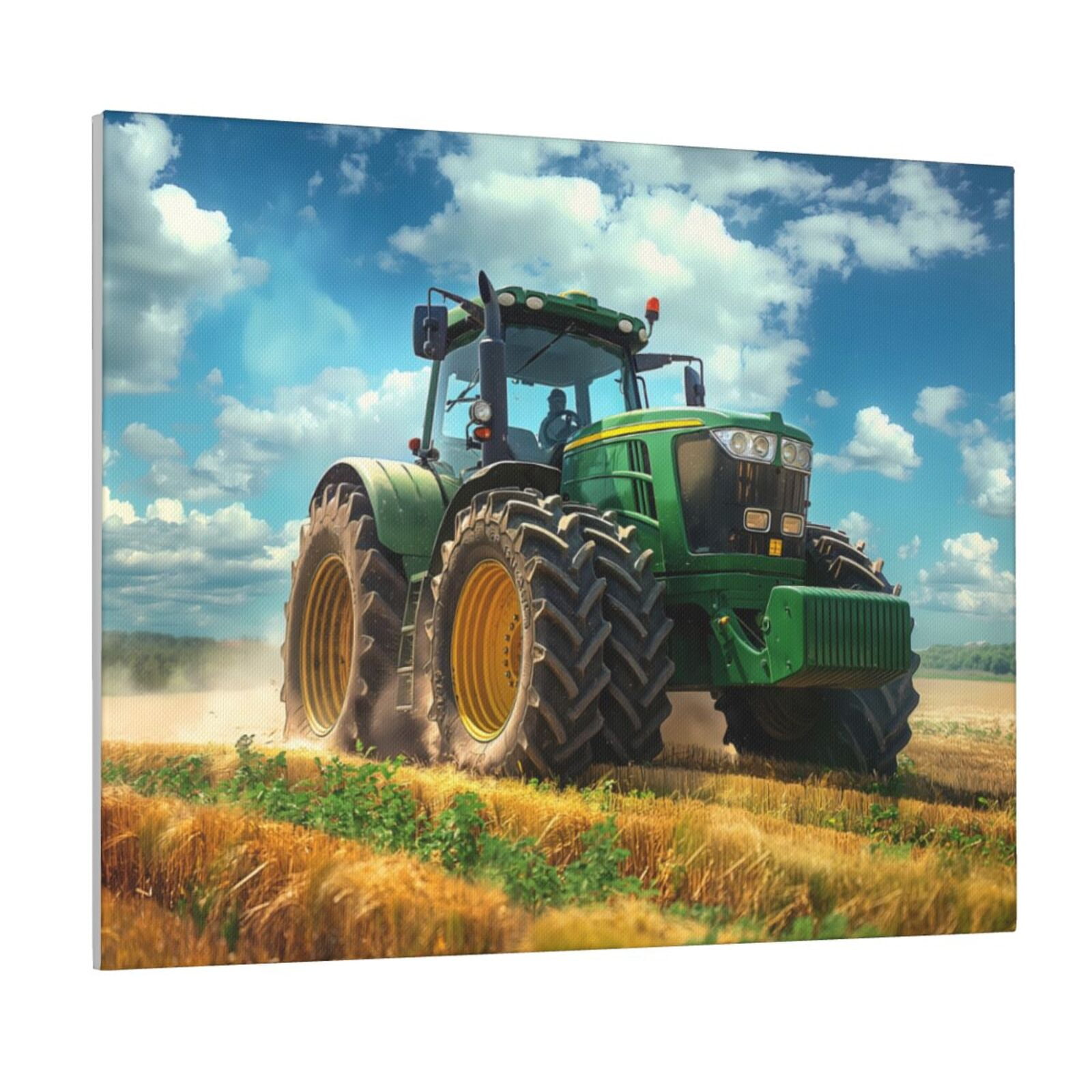 JUNZAN Green Tractor Field Pattern Canvas Art Wall Decor,Canvas Wall ...