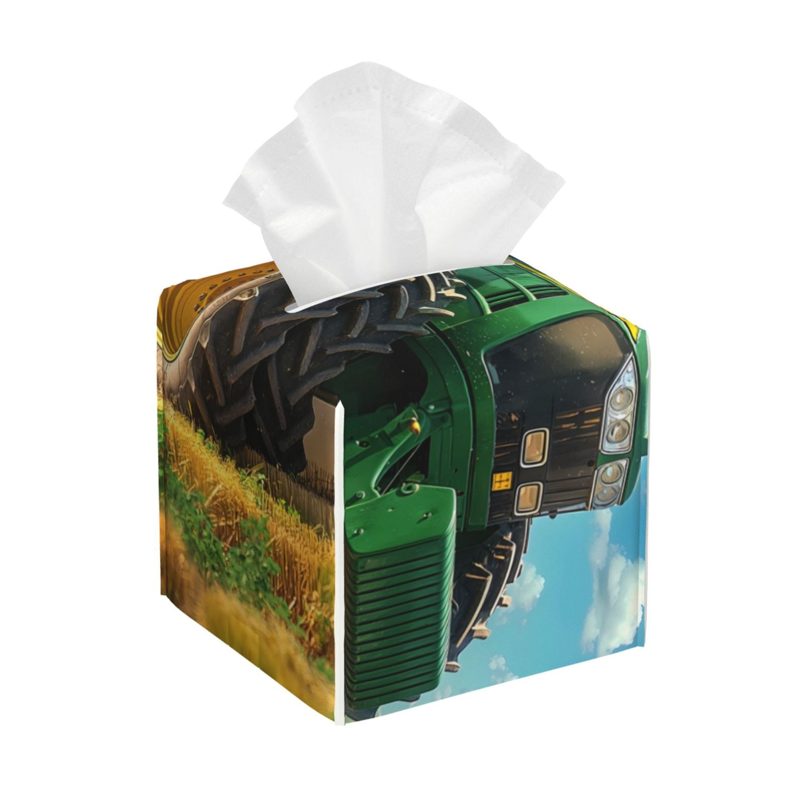 JUNZAN Green Tractor Field for Tissue Box Cover Holder, Square Facial ...