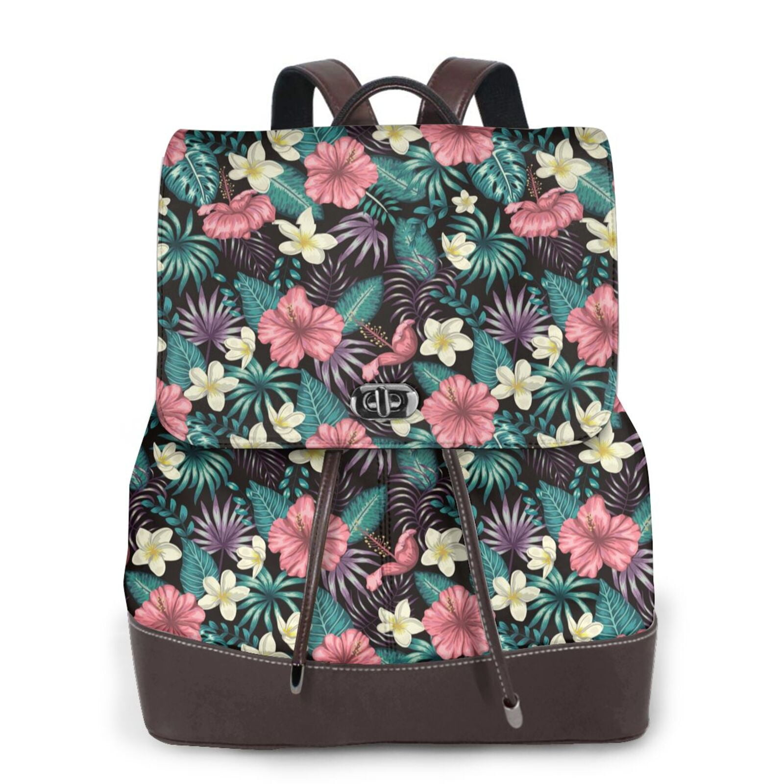 JUNZAN Green Tropical Leaves for PU Leather Backpack,Laptop Backpack ...
