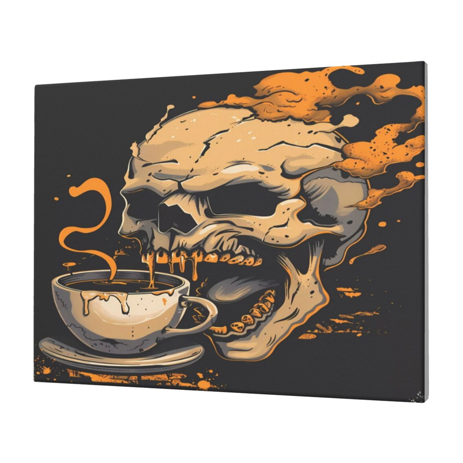 JUNZAN Grim Coffee Skull Pattern Canvas Wall Art Prints,Wall Art Decor ...