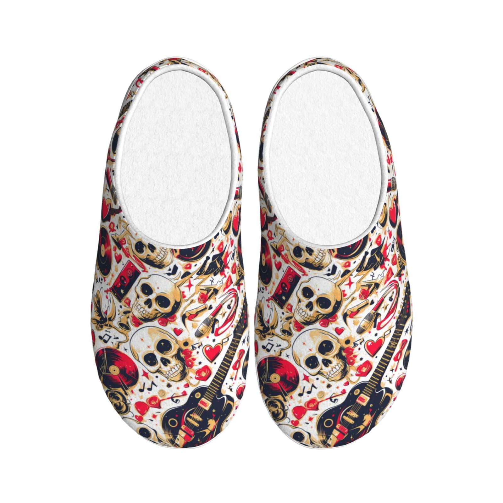JUNZAN Guitar Skull rock Print Cozy Slippers for Men& Women,Fuzzy Slip ...