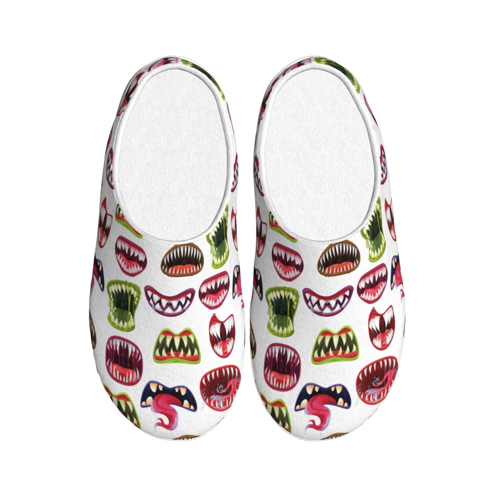 JUNZAN Halloween Mouth Print Cozy Slippers for Men& Women,Fuzzy Slip-on ...